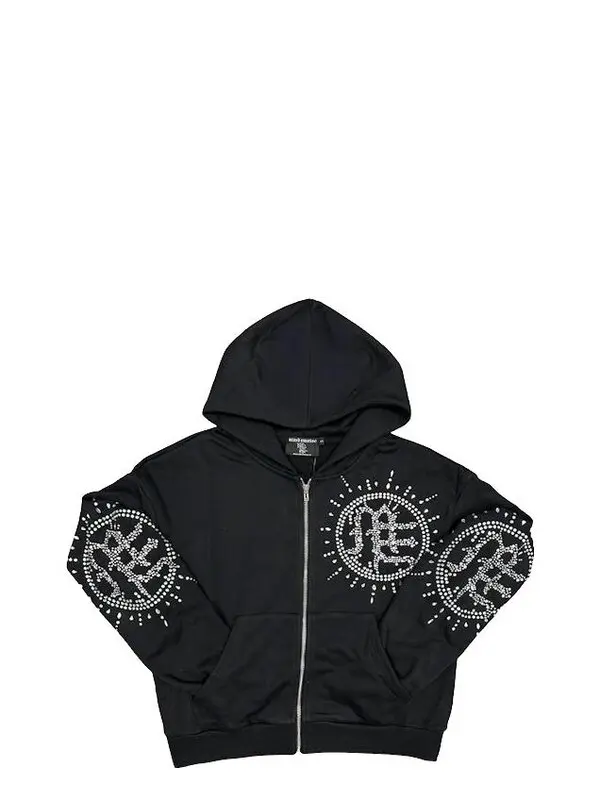 Mixed Emotion Eclipse Rhinestone Hoodie - Black
