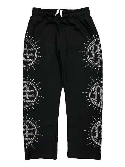 Mixed Emotion Eclipse Rhinestone Sweatpants - Black