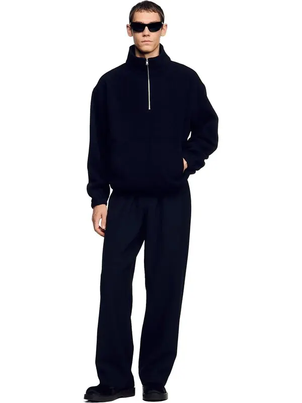 Sandro Zipped Standing Collar Sweatshirt - Black