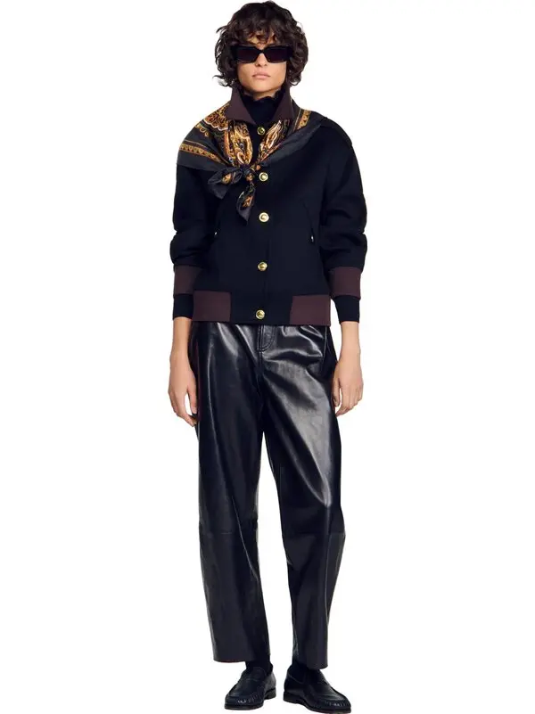 Sandro Wool Coat With Contrast Collar And Cuffs - Black
