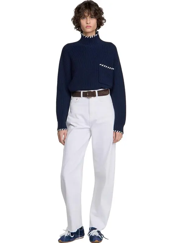 Sandro Wool Jumper With Braided Details - Navy Blue