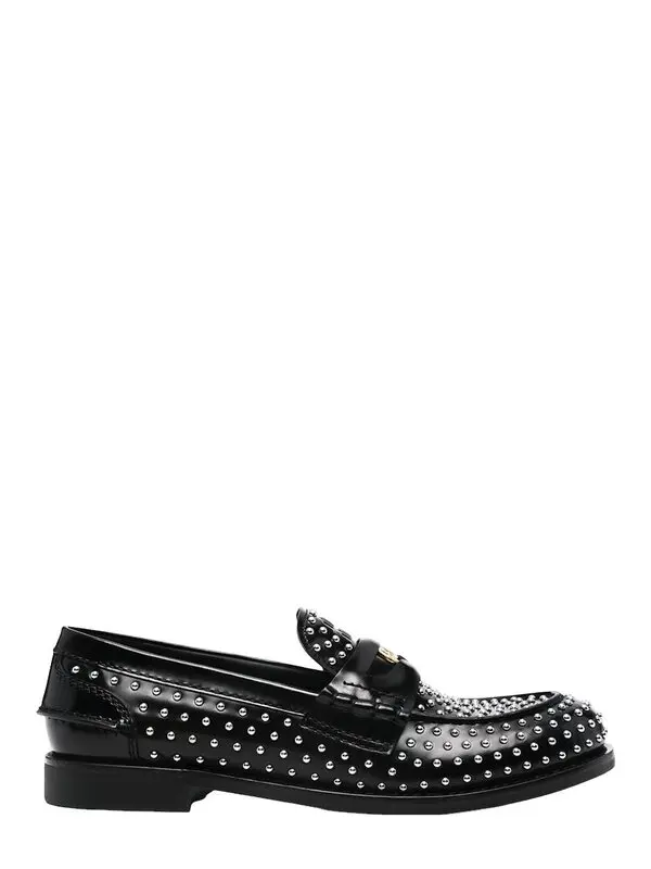 Miu Miu Leather Loafers With Stud Embellishments - Black