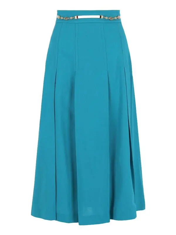 Gucci Double G Chain Pleated Midi Skirt - Blue