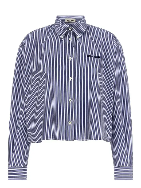 Miu Miu Striped Cotton Poplin Cropped Shirt - Blue