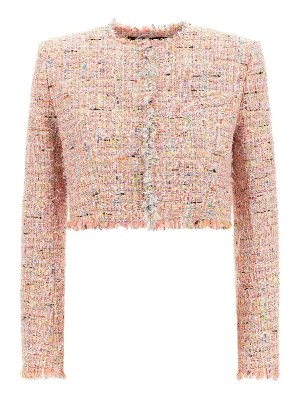 Balmain Spencer Cropped Tweed Blazer - Pink