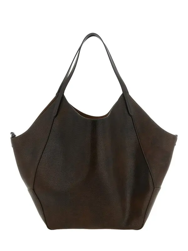 Brunello Cucinelli Reversible Lizard-effect Leather Shopping Bag - Brown