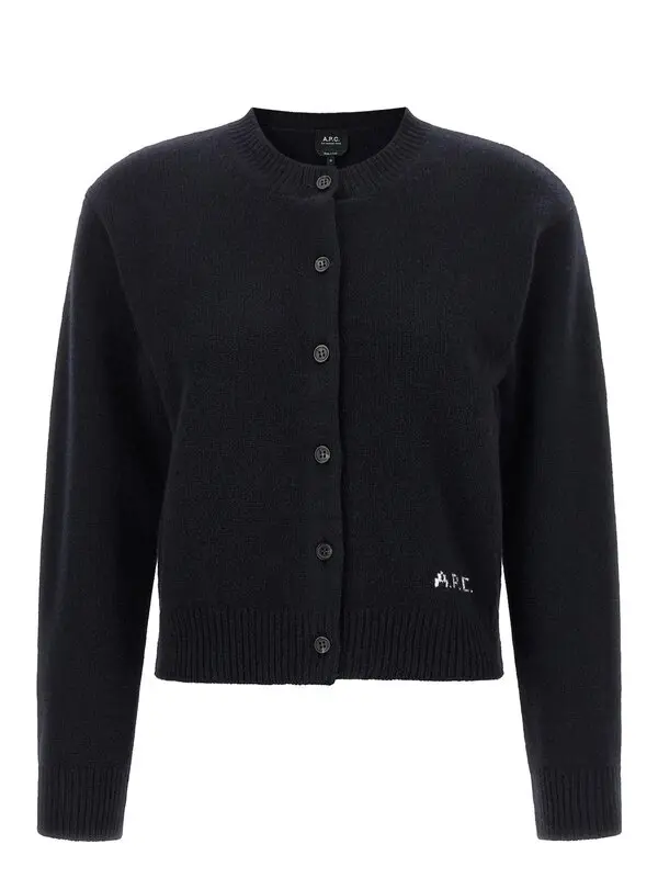 A.p.c. Lila Wool Cardigan With Logo Embroidery - Blue