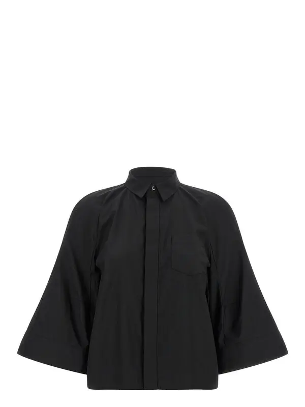 Sacai Poplin Shirt With Wide Sleeves And Pleated Back - Black