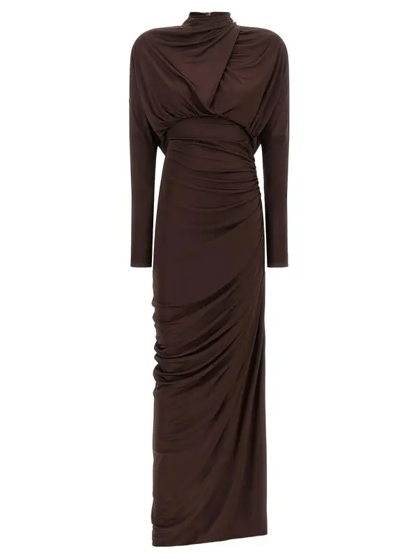 Balmain Draped Jersey Maxi Dress - Brown