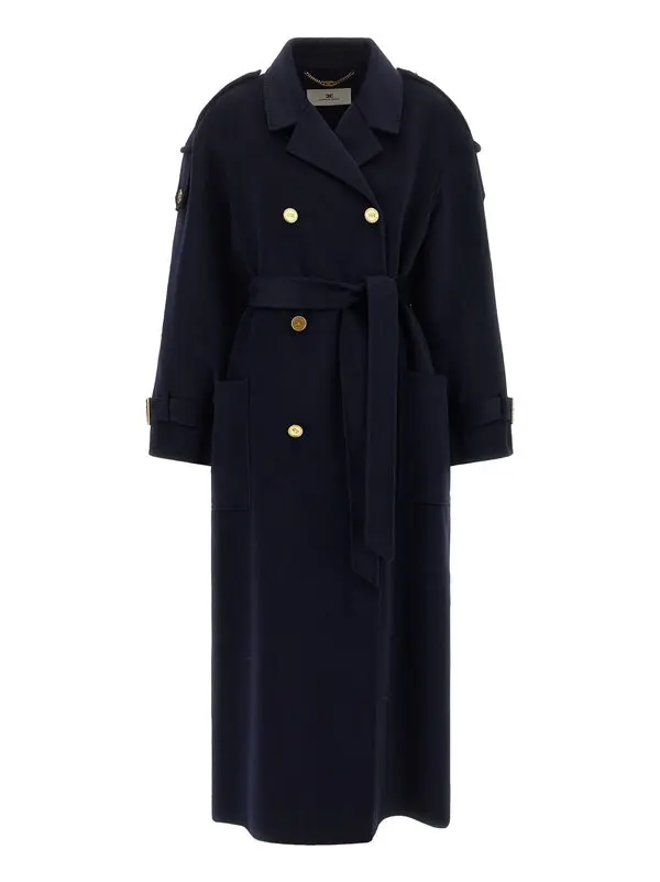Elisabetta Franchi Double-breasted Belted Wool Coat - Blue