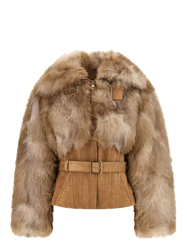 Elisabetta Franchi Fur-effect And Bustier Jacket - Brown