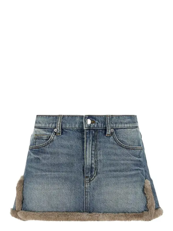 DENIM X ALEXANDER WANG Denim Skirt With Fur Hem - Blue