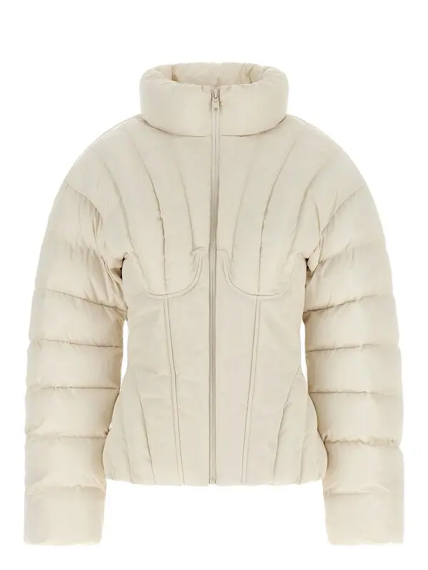 Elisabetta Franchi Quilted Down Jacket With High Neck And Logo Detail - White