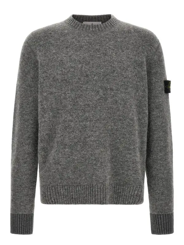 Stone Island Crew Neck Sweater With Logo Badge - Gray