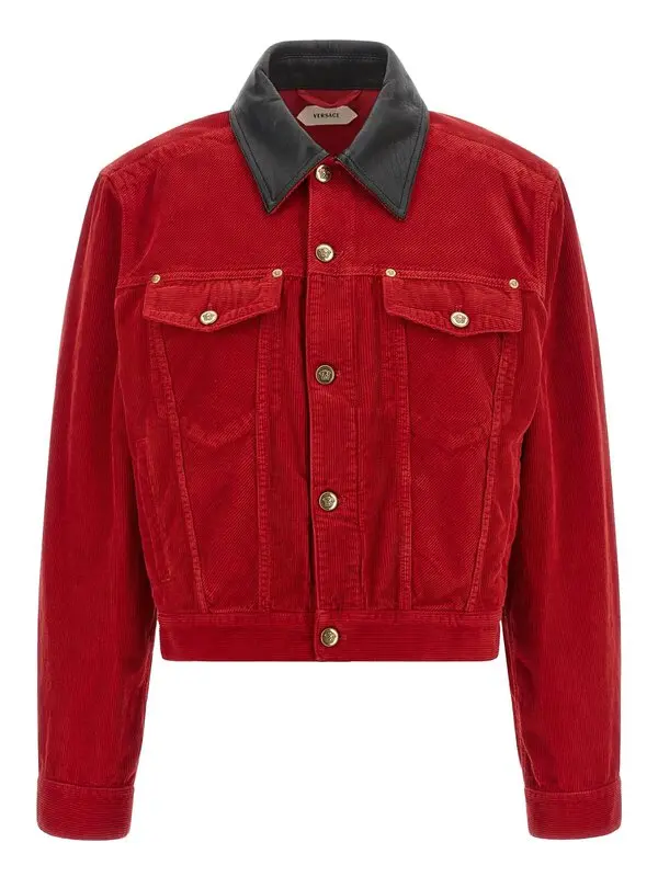 Versace Corduroy Jacket With Leather Collar - Red