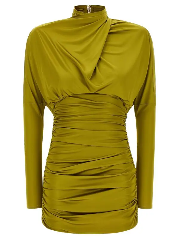 Balmain Draped High Neck Mini Dress - Green