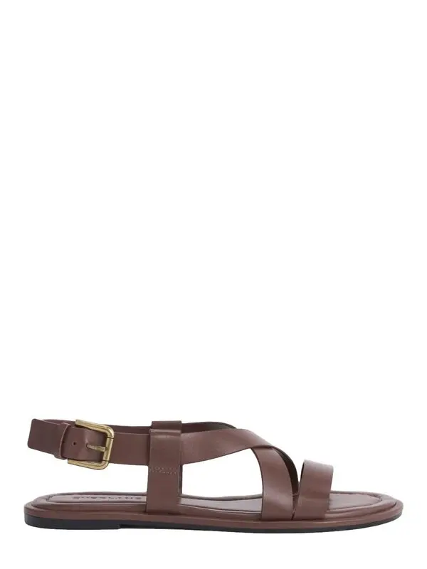 Everlane Strappy Leather Flat Sandals With Buckle Detail - Rum