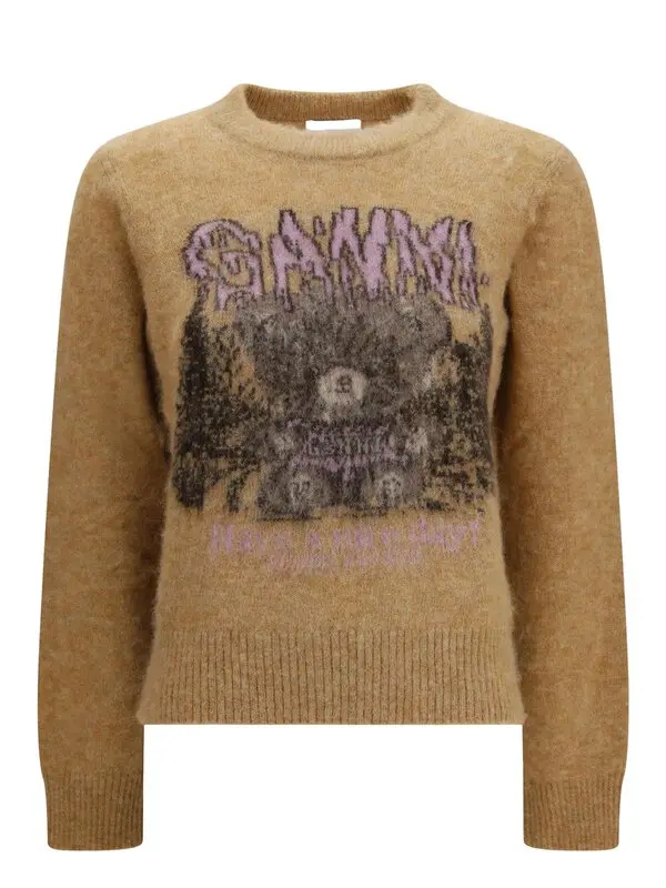 GANNI Teddy Brushed Alpaca Crewneck Sweater - Beige