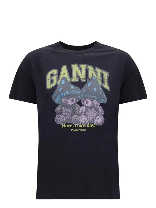 GANNI Mushroom Teddy" Cotton T-shirt - Grey