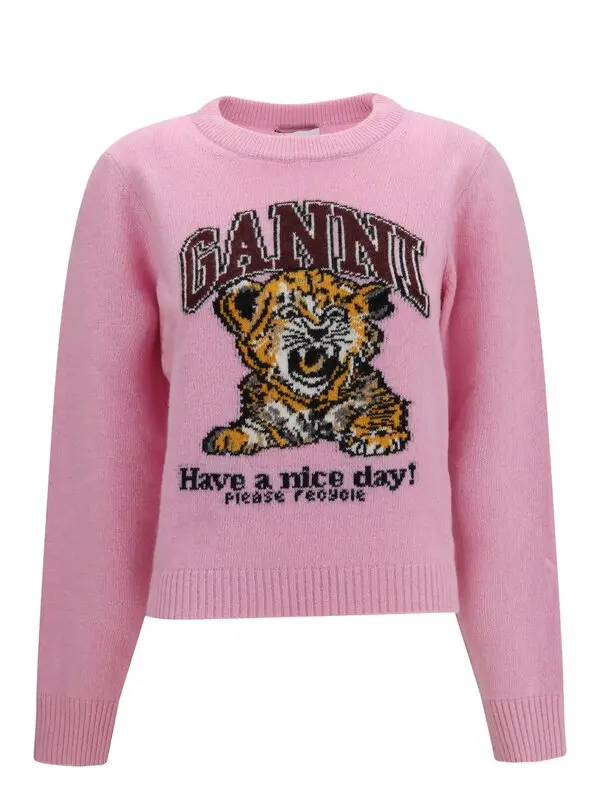 GANNI Wool Graphic Sweater - Pink