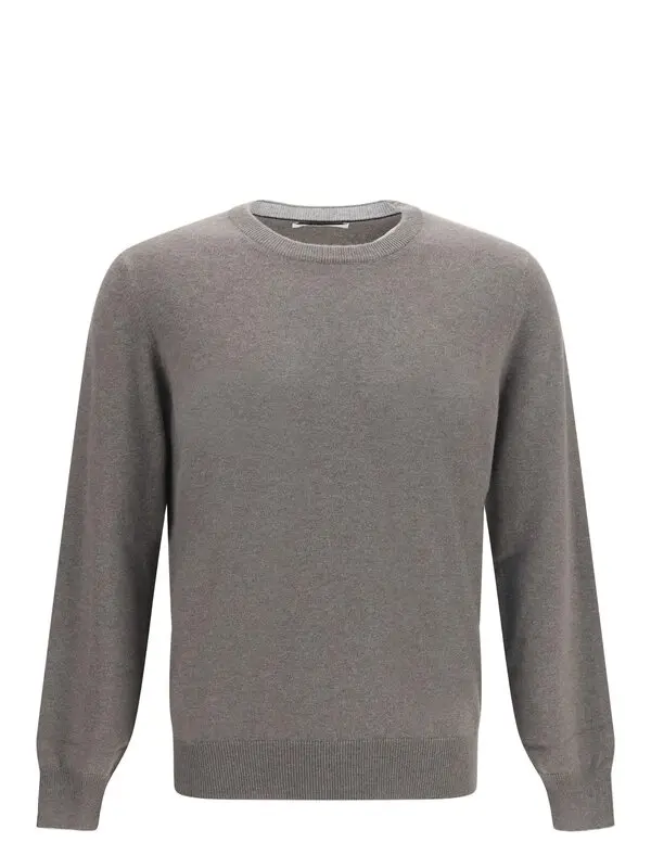 Brunello Cucinelli Ribbed Crew Neck Cashmere Sweater - Grey
