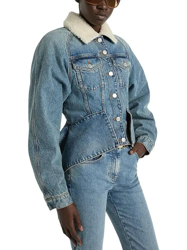 Balmain Faded Denim Peplum Jacket - Blue
