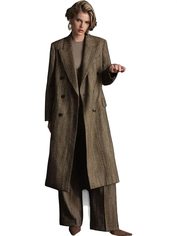 ATELIER Wool-blend Textured Double-breasted Coat - Brown