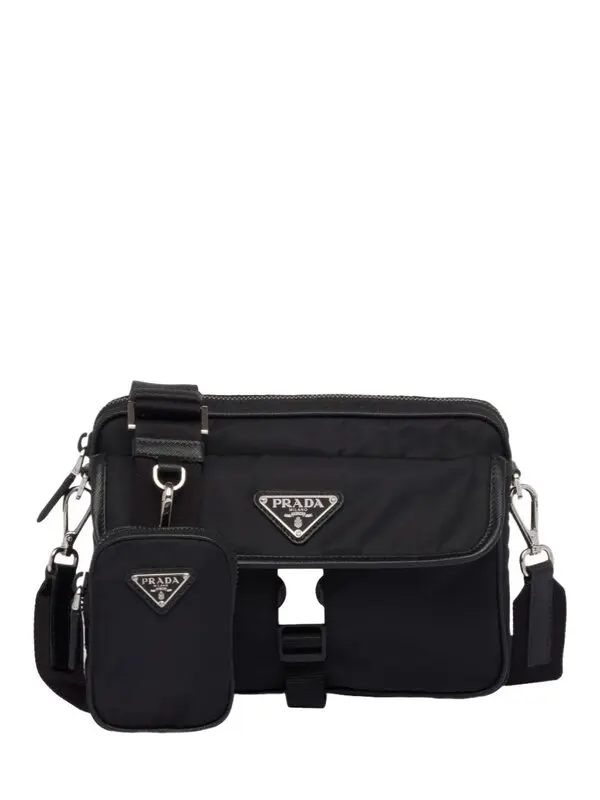 Prada Re-nylon And Saffiano Logo Shoulder Bag - Black