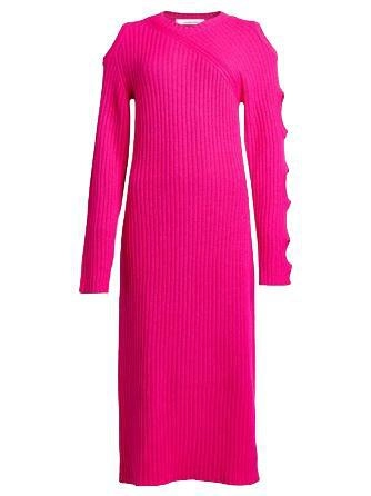 Liviana Conti Ribbed-knit Wool Blend Midi Dress With Cutout Detail - Pink