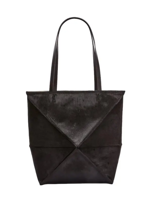 Loewe Hairy Calfskin Puzzle Fold Tote - Black