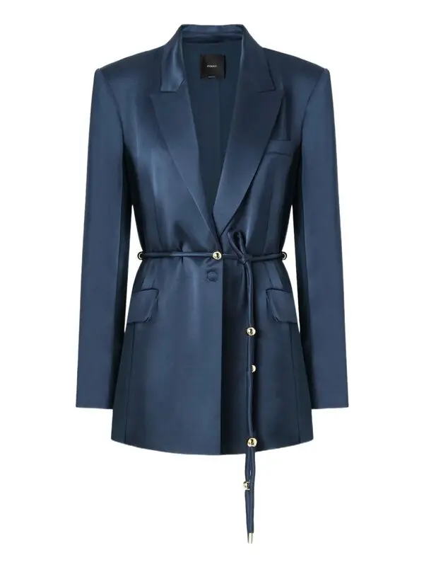 Pinko Shiny Satin Blazer With Belted Waist - Blue