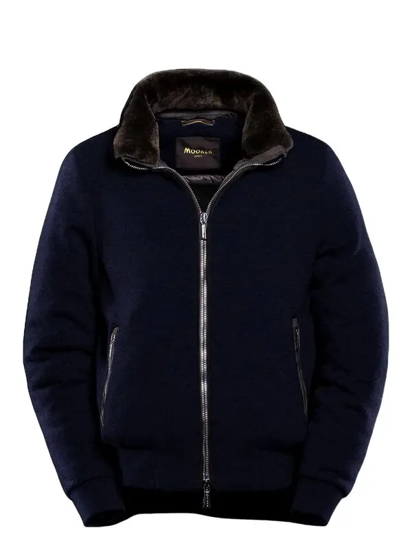 MOORER Bellati-mrw Bomber Jacket With Detachable Fur Collar - Navy Blue
