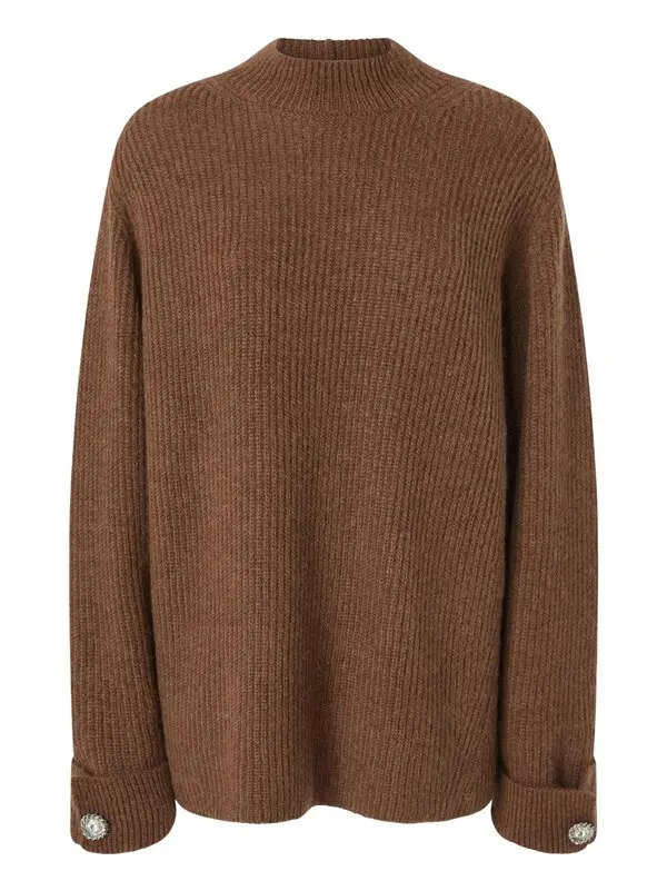 Pinko Long Sleeve Ribbed Sweater With Paneled Detail - Brown
