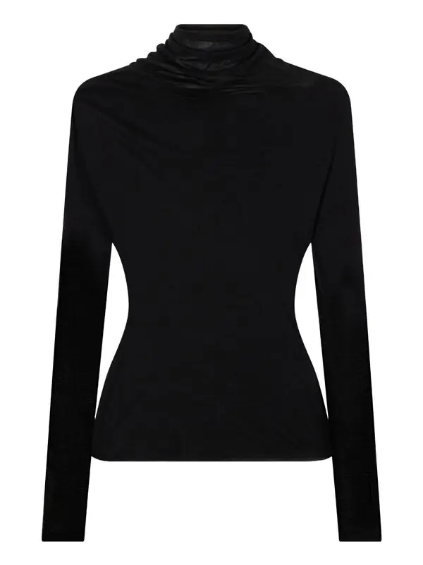 Victoria Beckham Mock Neck Long Sleeve Top - Black
