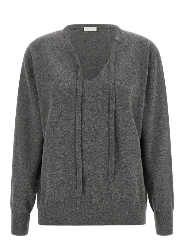 Dries Van Noten Long-sleeved Cashmere Sweater With Lace Trim - Gray