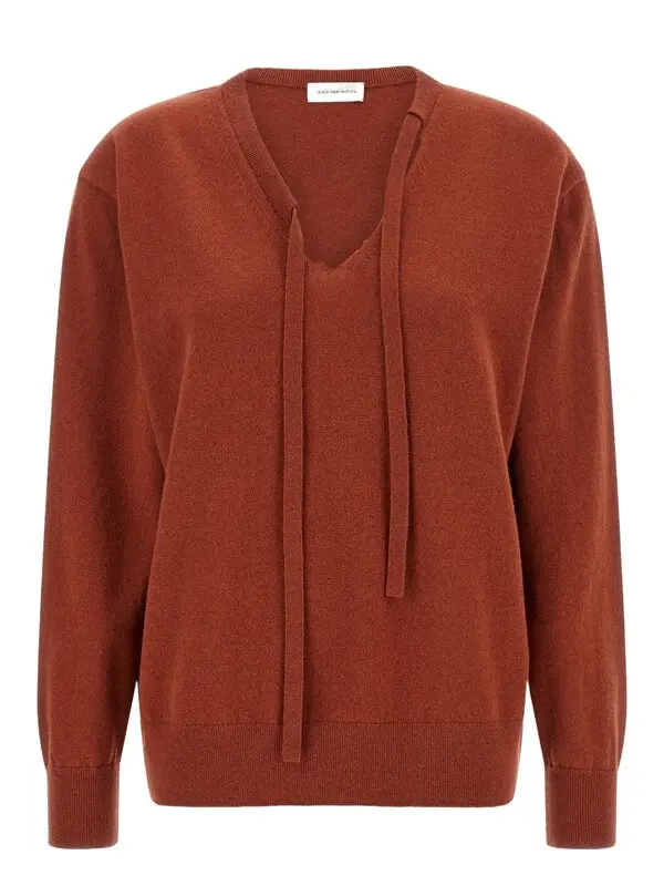 Dries Van Noten Long-sleeved Cashmere Sweater With Lace Ties - Red