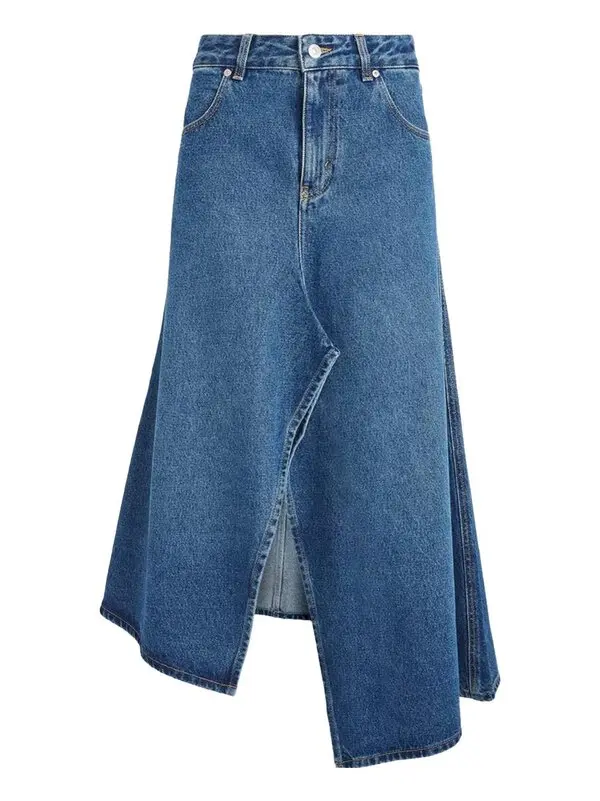 Victoria Beckham Asymmetrical Slit Denim Midi Skirt - Medium Blue