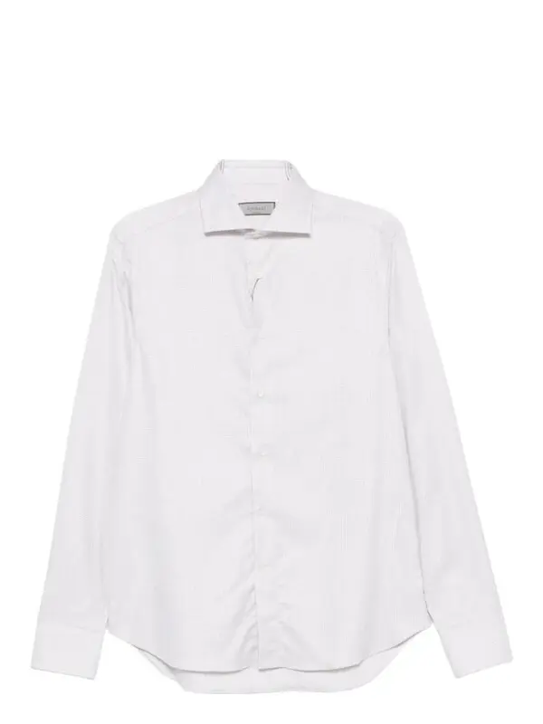 Canali Micro-check Spread-collar Shirt - Light Brown