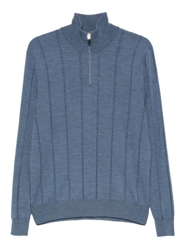 Canali Ribbed Quarter-zip Sweater With Mock Neck - Blue