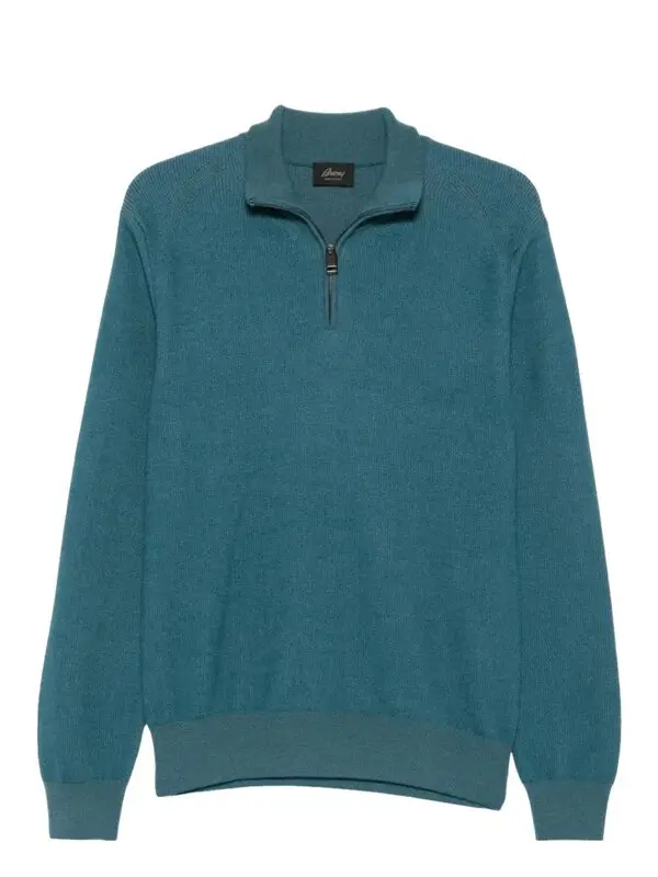 Brioni Half-zip Long-sleeve Fine-gauge Sweater - Blue