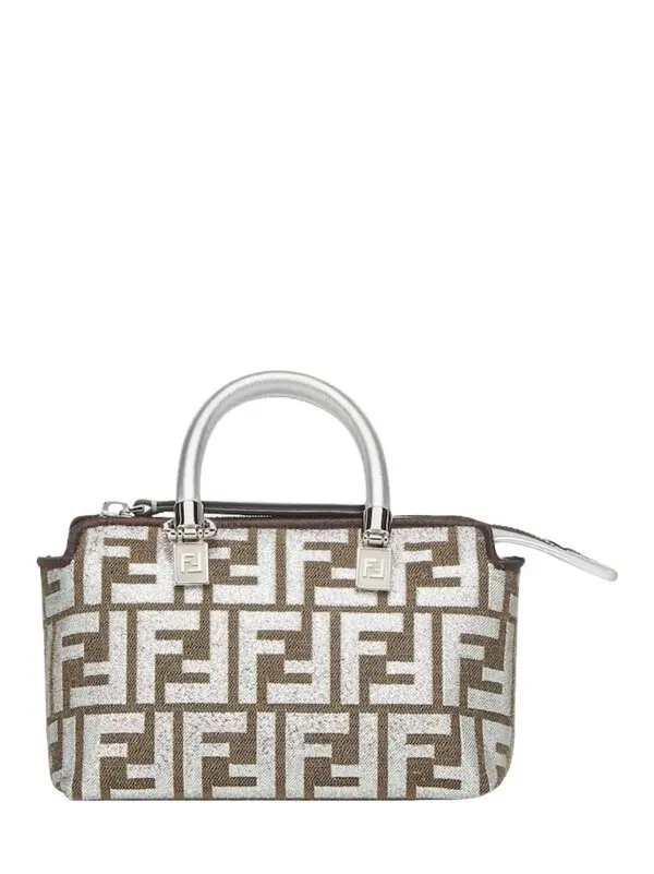 Fendi Small Boston Bag In Laminated Jacquard Ff Fabric - White