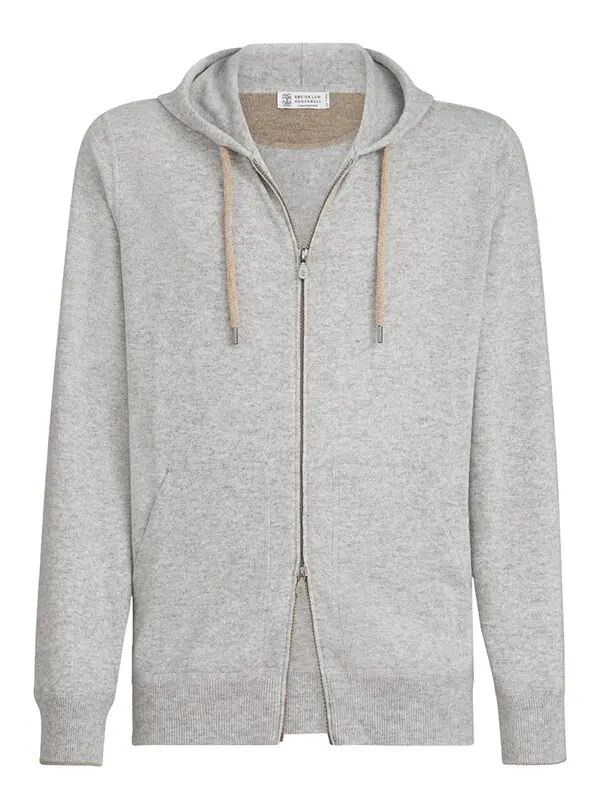 Brunello Cucinelli Cashmere Zip-up Hooded Cardigan - Grey