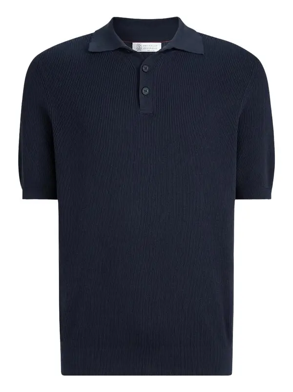 Brunello Cucinelli Cotton Rib-knit Polo Shirt - Blue