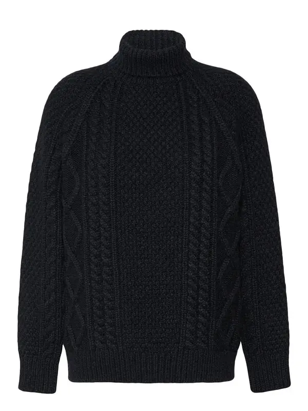 Max Mara Wool-blend Cable Knit Rollneck Sweater - Navy