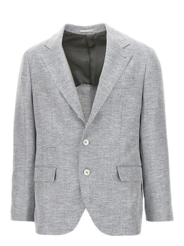 Brunello Cucinelli Single-breasted Chevron Fabric Jacket - Blue