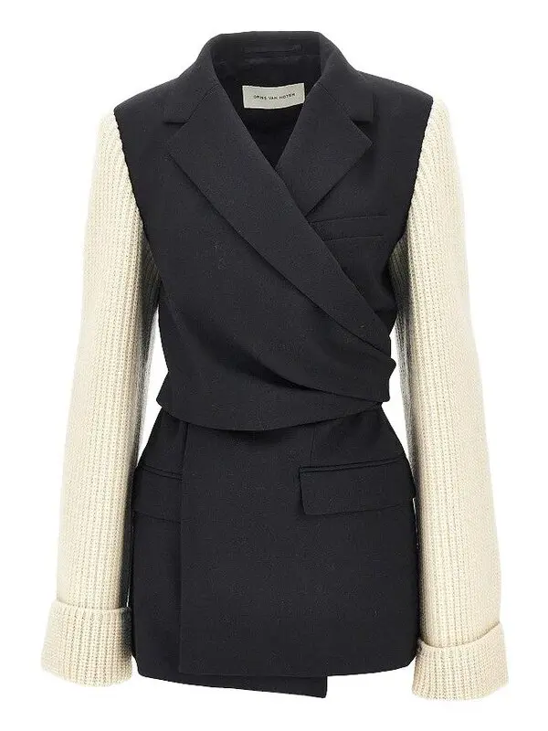 Dries Van Noten Wool Blazer With Knitted Sleeves - Black