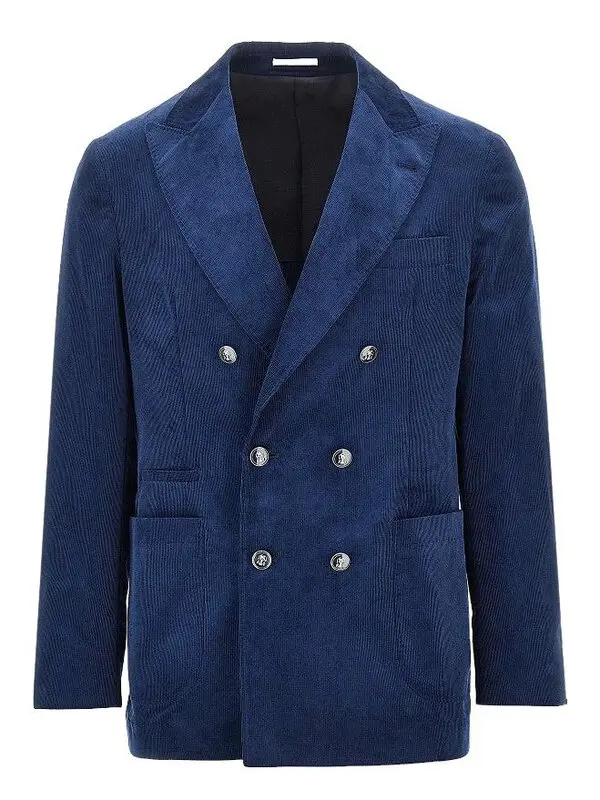 Brunello Cucinelli Corduroy Double-breasted Jacket - Blue