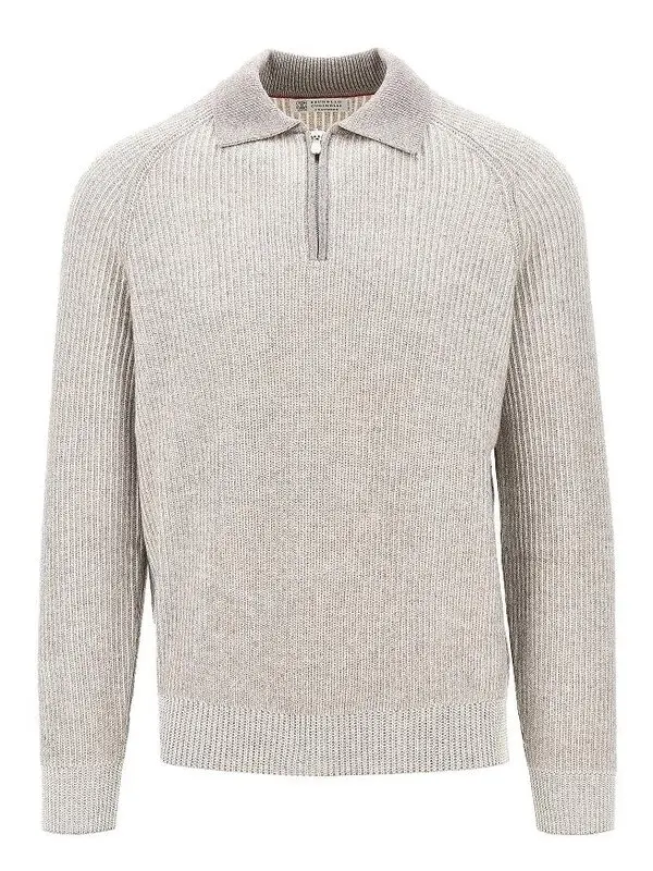 Brunello Cucinelli Cashmere Knit Polo Sweater - Grey