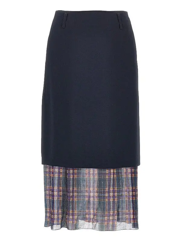 Dries Van Noten Midi Skirt With Checked Insert - Blue