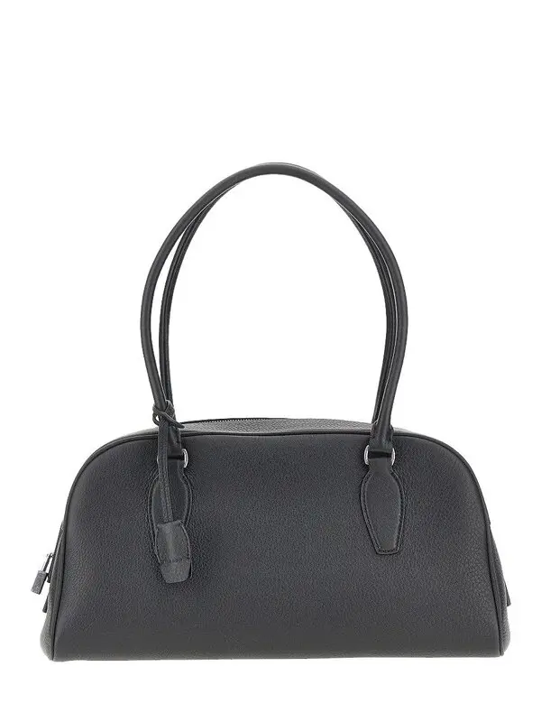 THE ROW Grained Leather Bowling Bag With Padlock Closure - Black